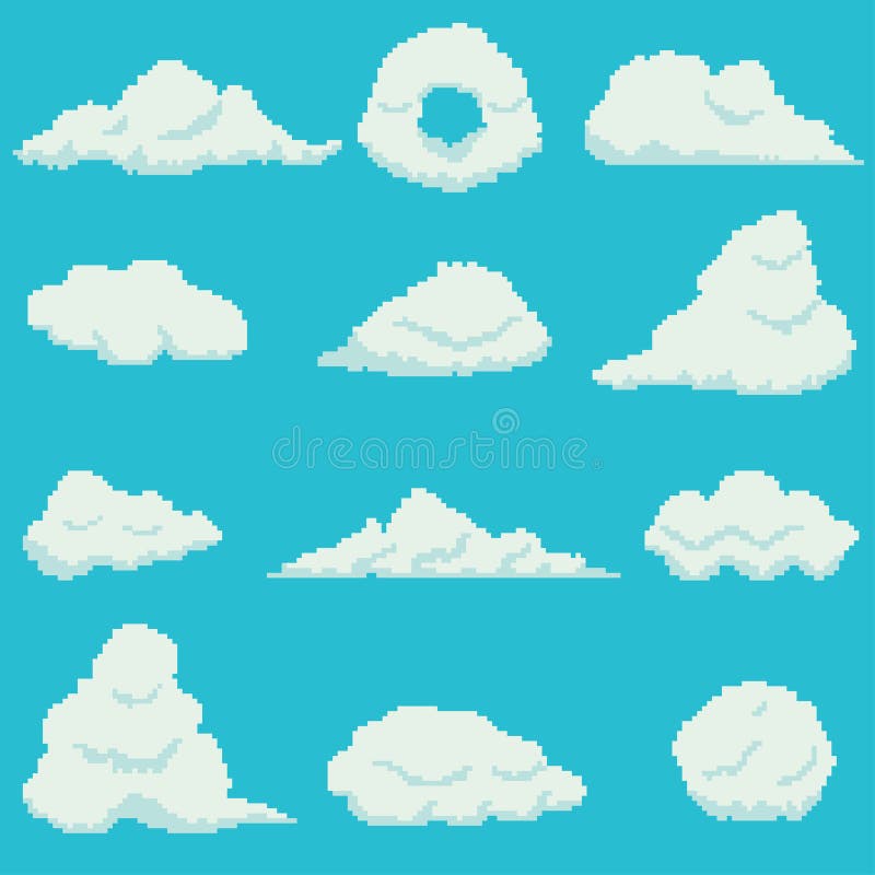 Set of 12 pixel clouds stock vector. Illustration of cloudy - 86598396