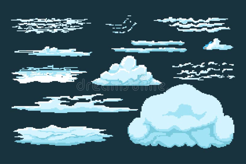 Set of Pixel Clouds in Various Shapes and Sizes Stock Vector ...