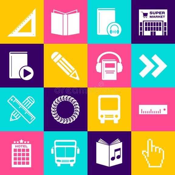 Set Pixel Hand Cursor, Ruler, Arrow, Audio Book, Pencil, Triangular ...