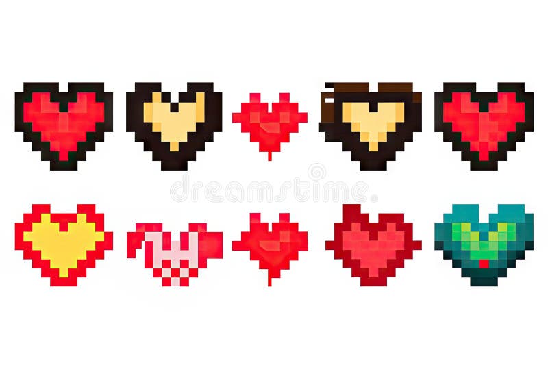 Set Pixel Hearts Video Games White Background 8bit Style Vector ...