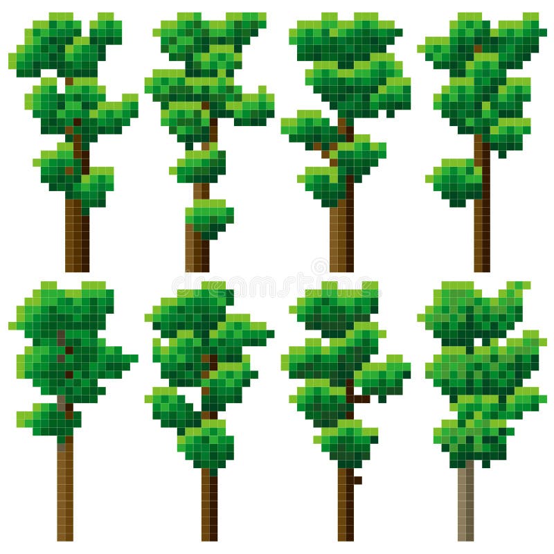 Set of green pixel tree. stock vector. Illustration of sign - 24515484