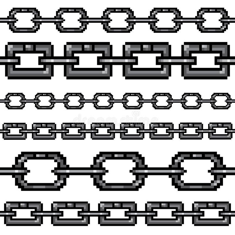 Set of Pixel Metal Chains Isolated on White Background. Vector ...