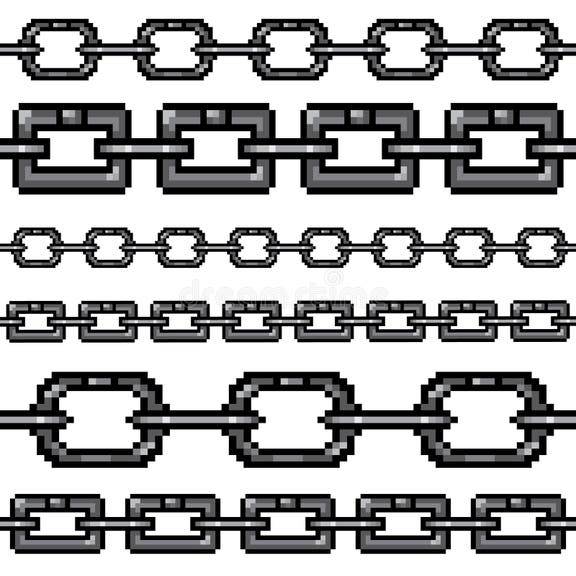 Set of Pixel Metal Chains Isolated on White Background. Vector ...