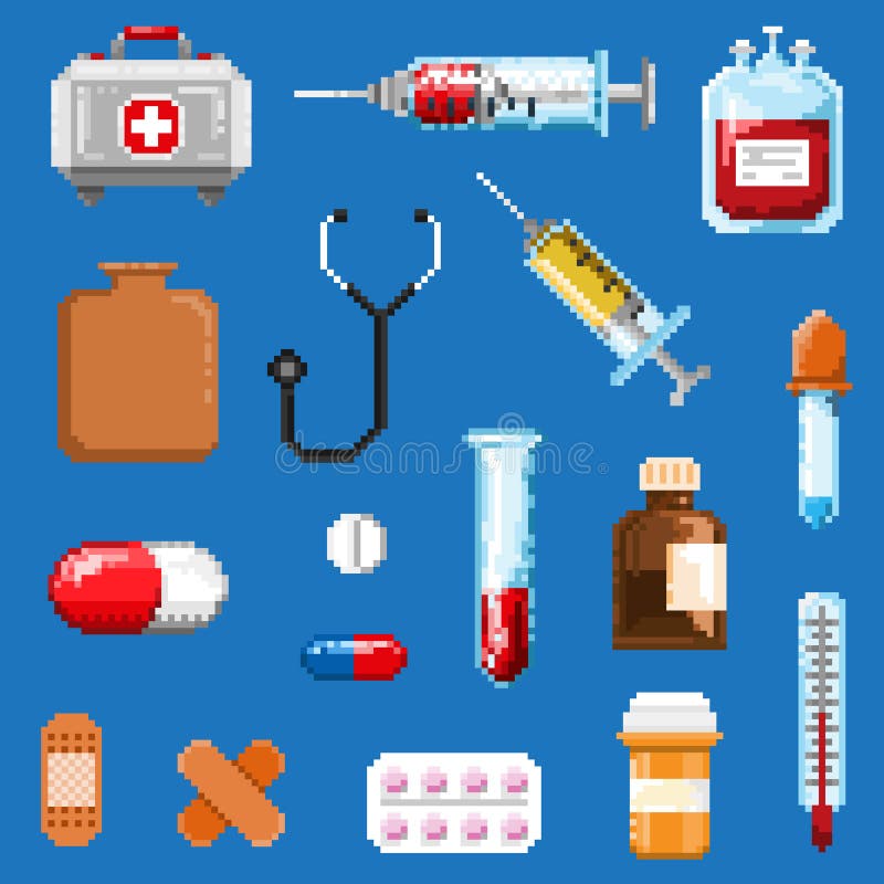 A Set of Pixel Objects Associated with Medicine Stock Vector ...