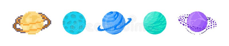 Set of Pixel Planets for Game. Vector Spheres in Retro Pixel Art Style ...