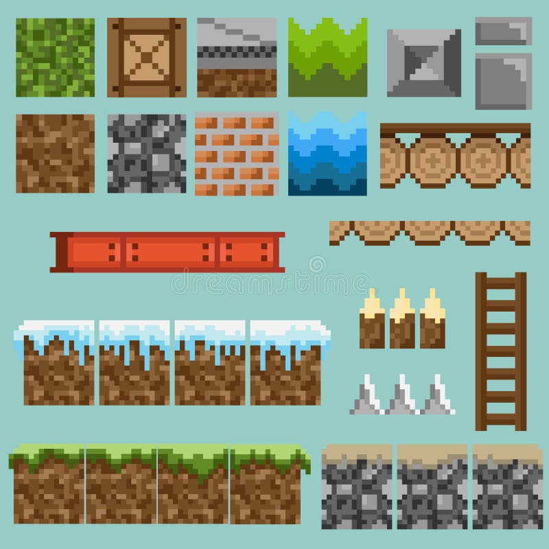 A Set of Pixel Seamless Elements for Creating a Landscape Stock Vector ...