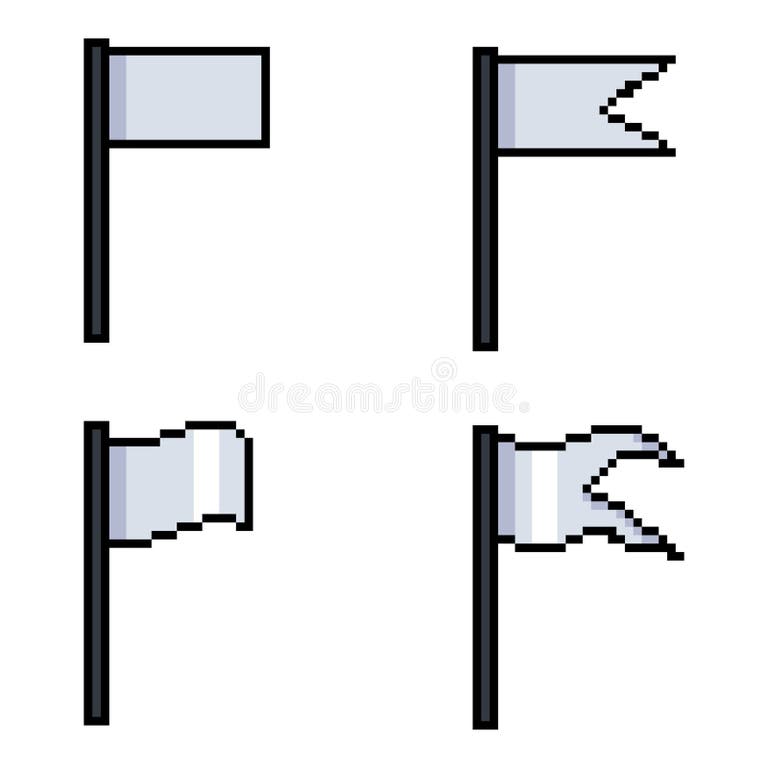 Set of Pixel White Flags Icons Stock Illustration - Illustration of ...