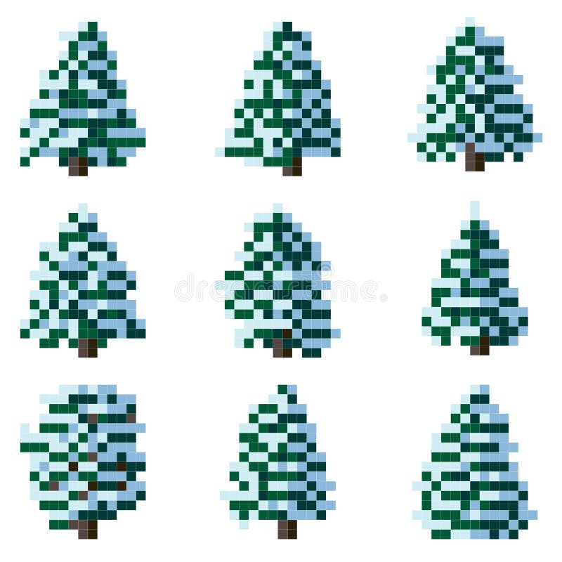 Set of Pixel Winter Snowy Tree. Stock Vector - Illustration of nature ...