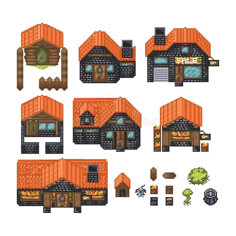 Set of Pixelated Buildings. Vector Illustration Decorative Design Stock ...