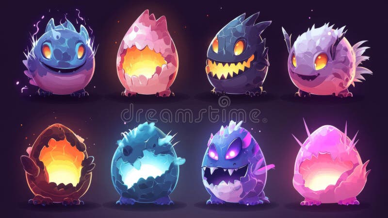 Set of Pixelated Monster Eggs Characters in Various Colors and ...