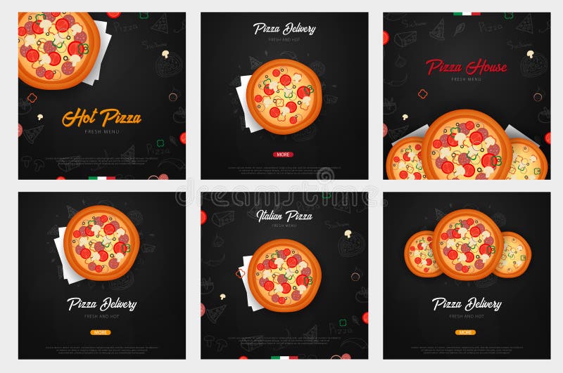 Set of Pizza Food Menu for Restaurant and Cafe. Design with Hand-drawn ...