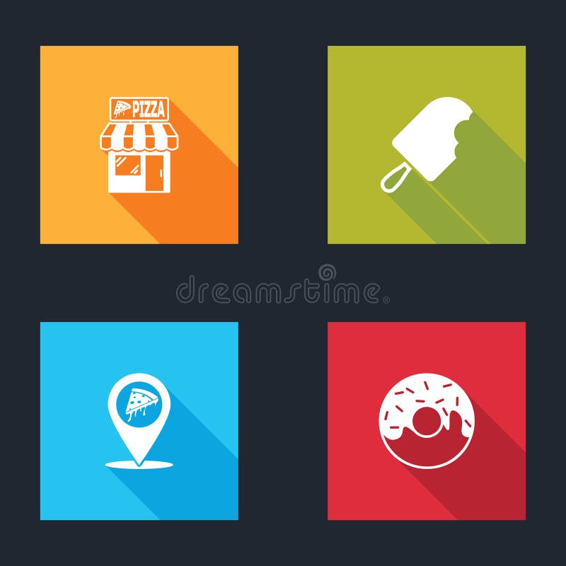 Set Pizzeria Building Facade, Ice Cream, Location with Slice Pizza and ...