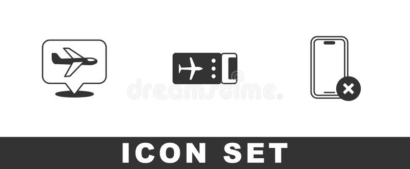 Set Plane, Airline Ticket and No Cell Phone Icon. Vector Stock Vector ...