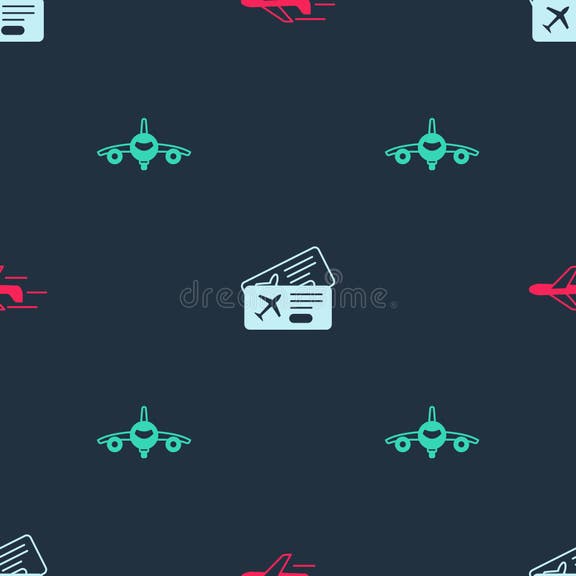 Set Plane, Airline Ticket and on Seamless Pattern. Vector Stock Vector ...