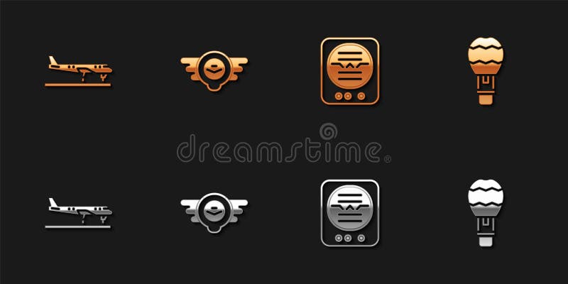 Set Attitude Indicator, Plane Landing and Barometer Icon. Vector Stock ...