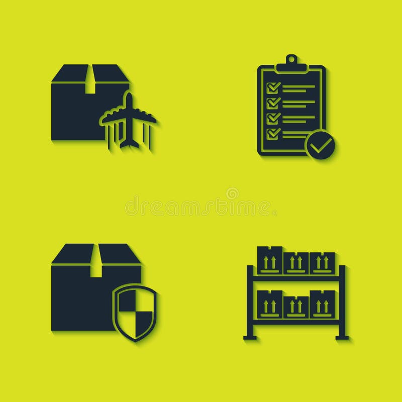 Set Plane and Cardboard Box, Warehouse, Delivery Security Shield and ...