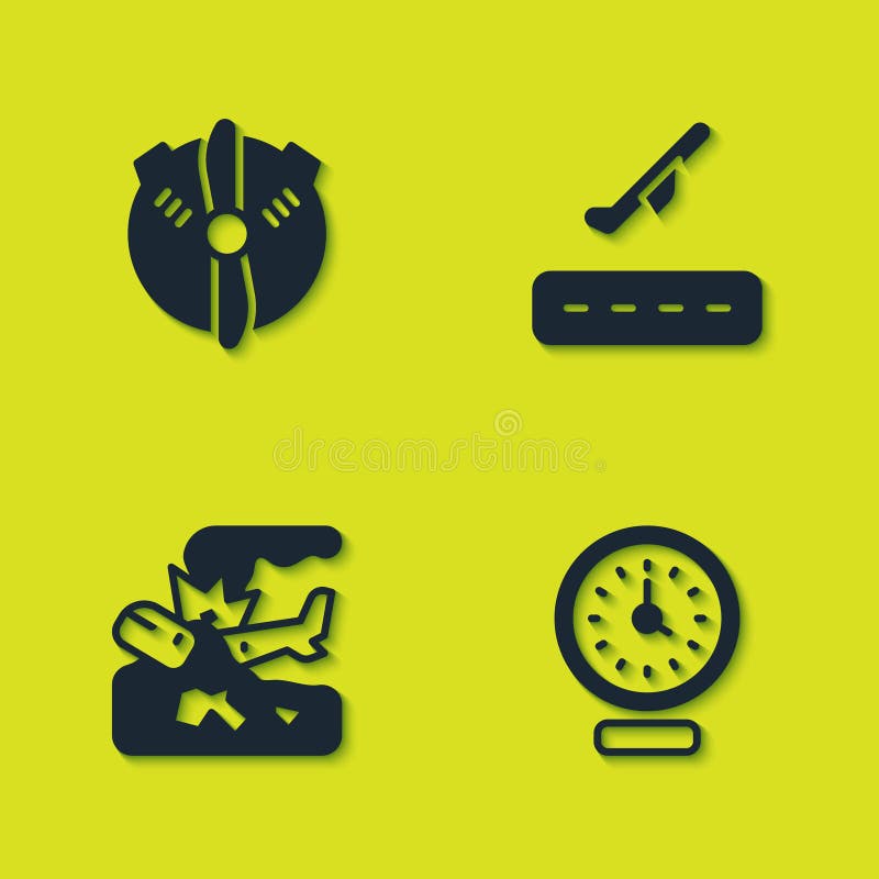 Set Plane Propeller Clock Crash and Takeoff Icon. Vector Ilustración ...