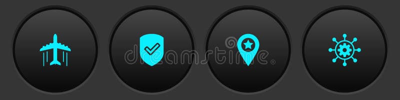 Set Plane, Shield with Check Mark, Location Star and Project Management ...