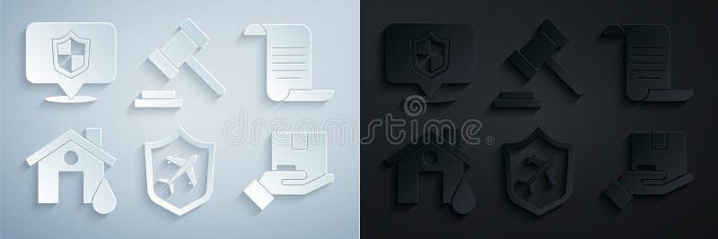 Set Plane with Shield, Document, House Flood, Delivery Insurance, Judge ... Set Plane with Shield, Document, House Flood, Delivery Insurance, Judge ...