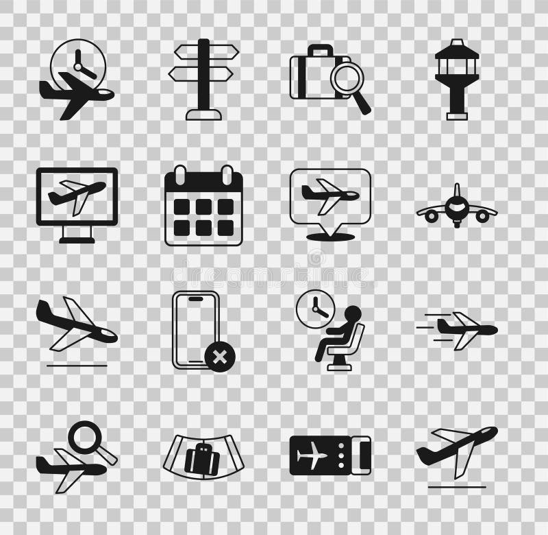 Set Plane Takeoff, Lost Baggage, Calendar and Airplane, Flight Time and ... Set Plane Takeoff, Lost Baggage, Calendar and Airplane, Flight Time and ...