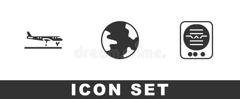 Set Plane, Worldwide and Attitude Indicator Icon. Vector Stock Vector ...