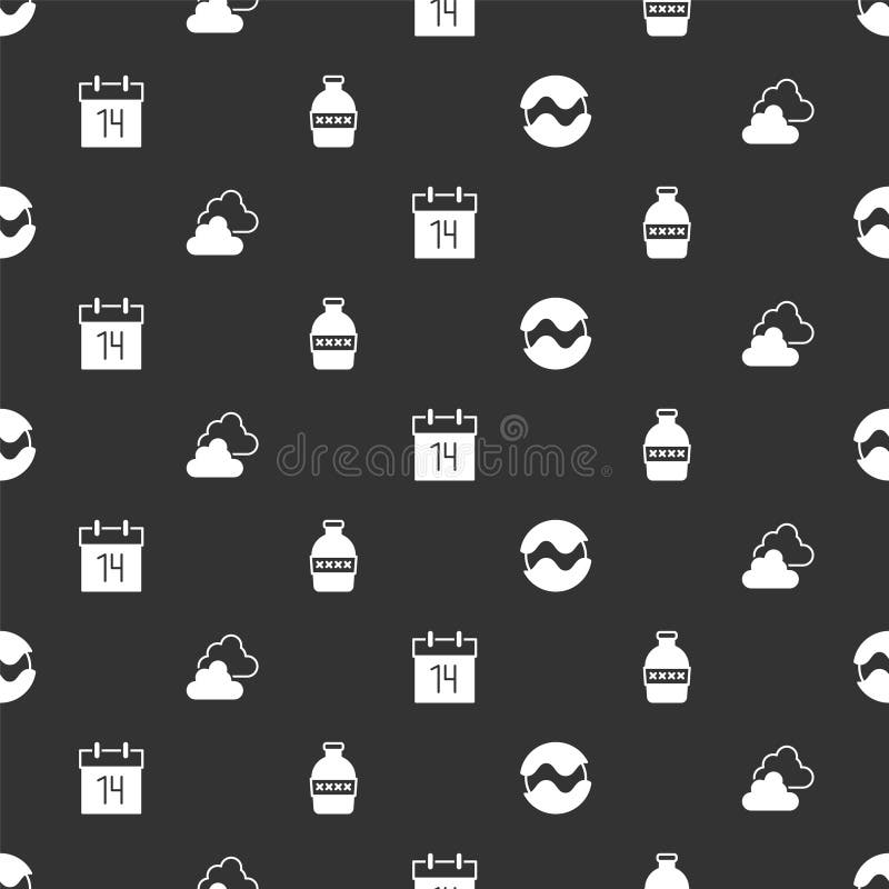 Set Planet, Cloudy Weather, Calendar and Bottle of Water on Seamless ...