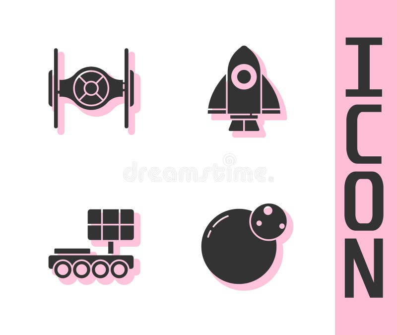 Set Planet, Cosmic Ship, Mars Rover and Rocket Icon. Vector Stock ...