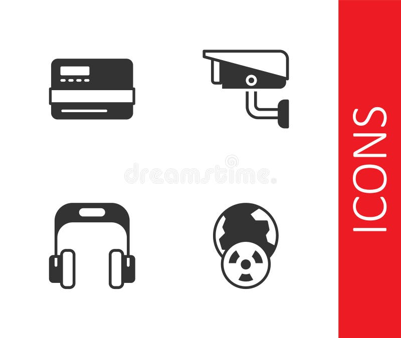 Set Planet Earth and Radiation, Credit Card, Headphones and Security ... Set Planet Earth and Radiation, Credit Card, Headphones and Security ...