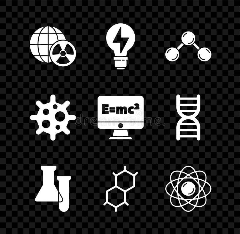 Set Planet Earth and Radiation, Light Bulb with Lightning, Molecule ...