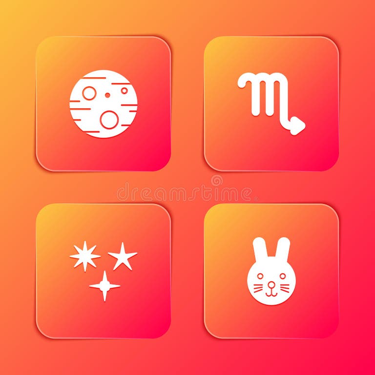 Set Planet Mars, Scorpio Zodiac, Falling Star and Rabbit Icon. Vector ...