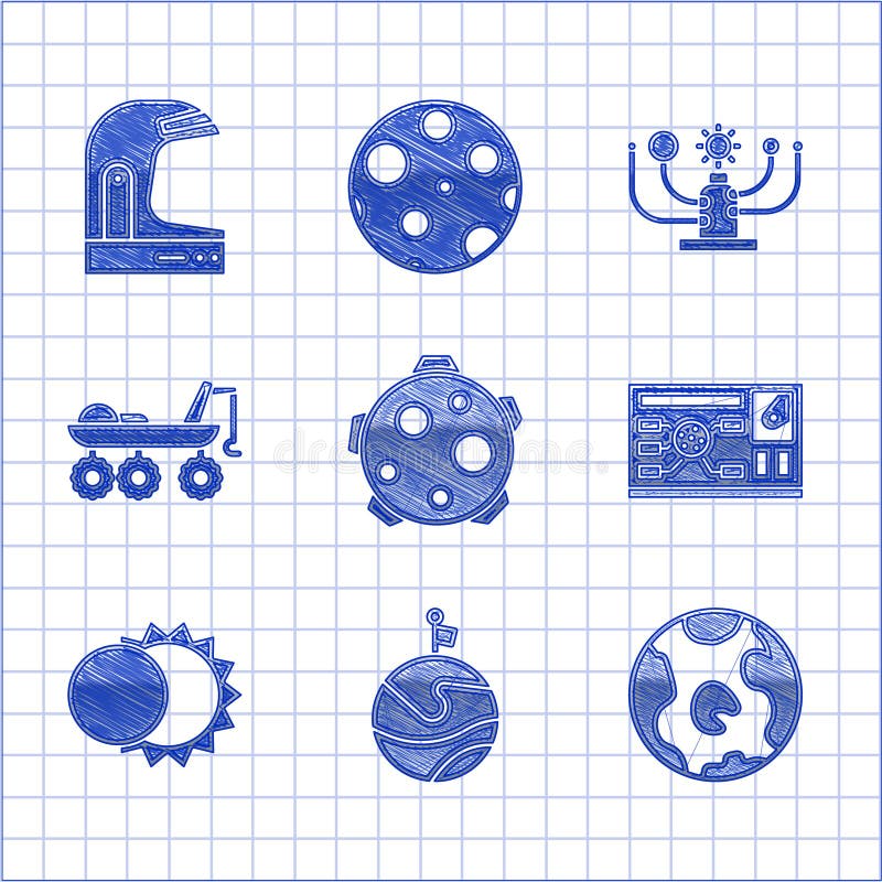 Set Planet, Moon With Flag, Earth Globe, Futuristic Hud Interface ...