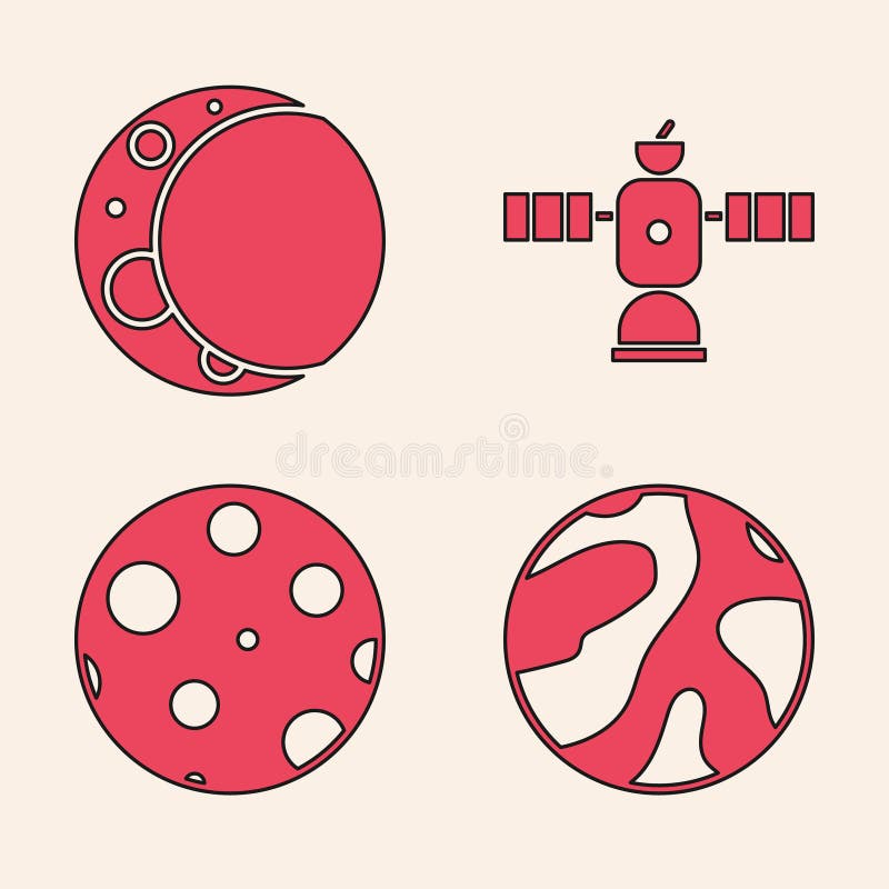 Set Planet, Moon, Satellite and Moon Icon. Vector Stock Vector ...