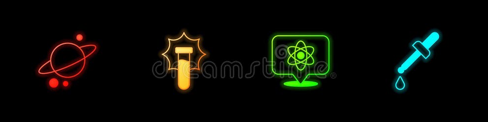 Set Planet Saturn, Explosion in the Flask, Atom and Pipette Icon ...