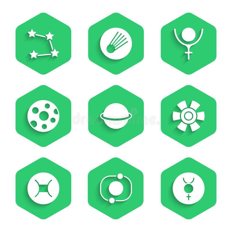 Set Planet Saturn, Solar System, Symbol Mercury, Sun, Gemini Zodiac ...