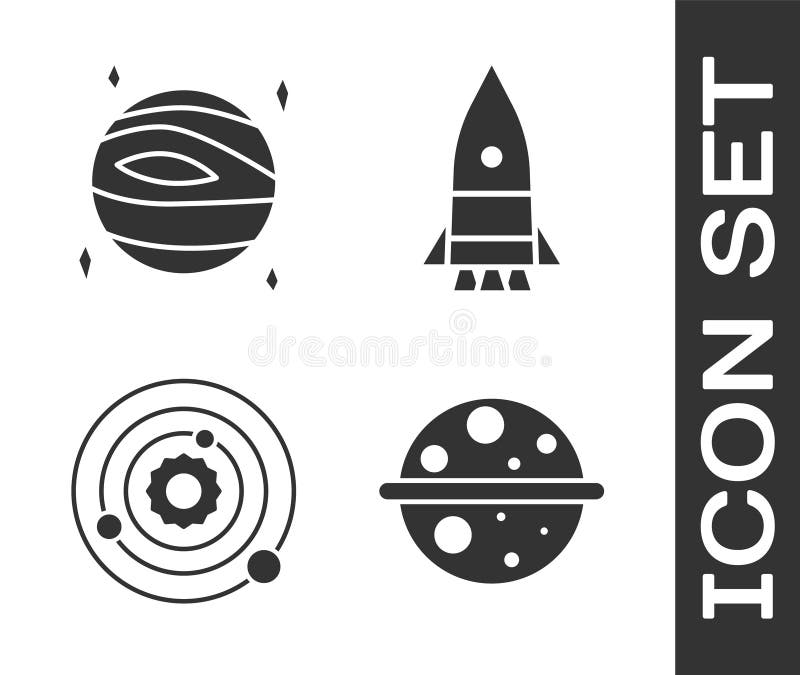 Set Planet Saturn, Planet Venus, Solar System and Rocket Ship Icon ...