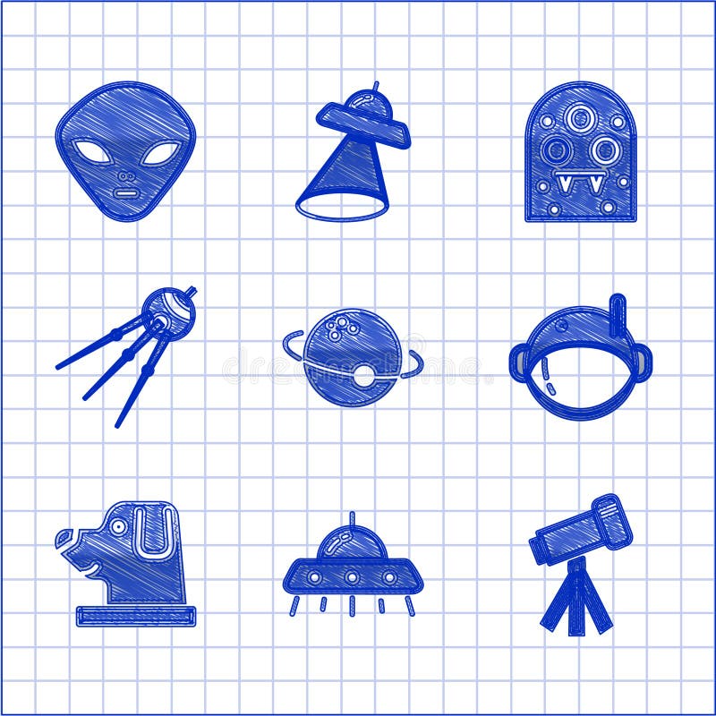 Set Planet, UFO Flying Spaceship, Telescope, Astronaut Helmet, Dog ... Set Planet, UFO Flying Spaceship, Telescope, Astronaut Helmet, Dog ...