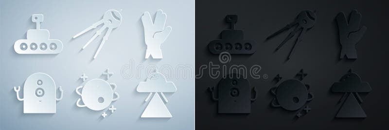Set Planet, Vulcan Salute, Alien, UFO Flying Spaceship, Satellite and ... Set Planet, Vulcan Salute, Alien, UFO Flying Spaceship, Satellite and ...