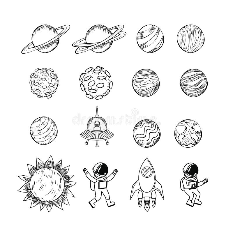 Set of Planets Draws Design Stock Vector - Illustration of space ...