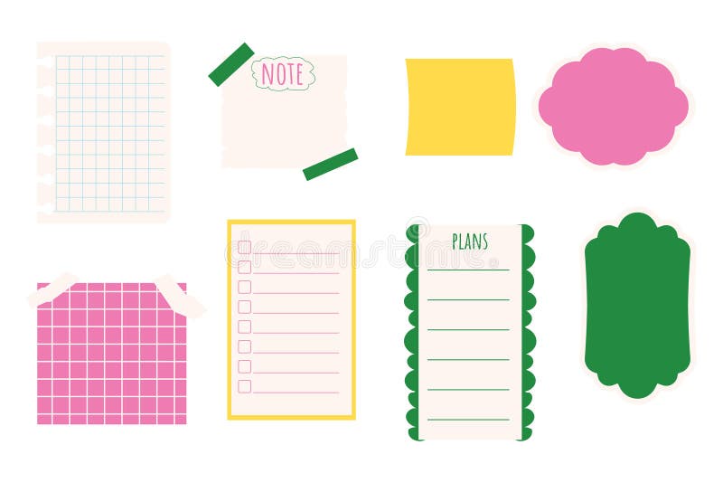 Set Planner Stickers, Bookmarks and Elements Doodle Cartoon Style ...