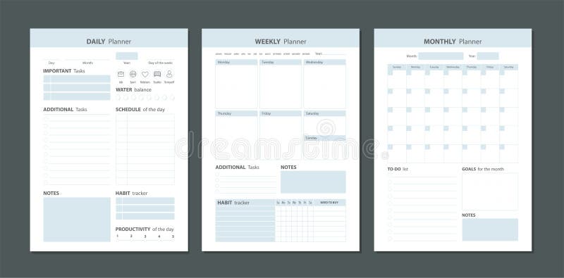 A Set of Planners for the Day of the Week for the Month for Planning ...