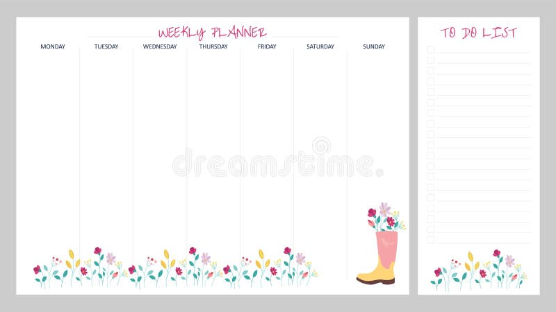 Set of Planners with Floral Design. Weekly Planner and To Do List Stock ...