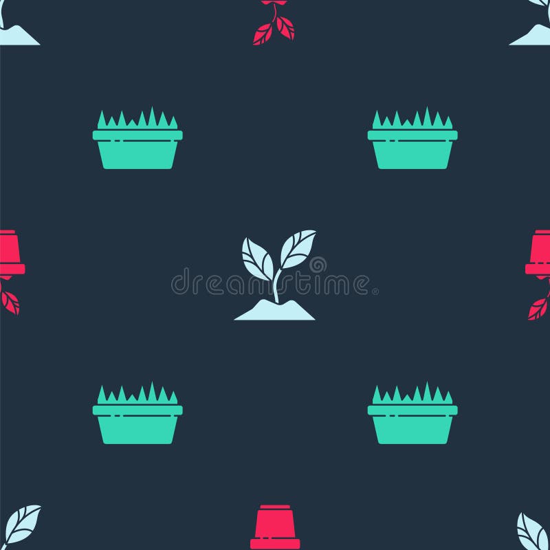 Set Plant in Pot, and Fresh Grass Rectangular on Seamless Pattern ...