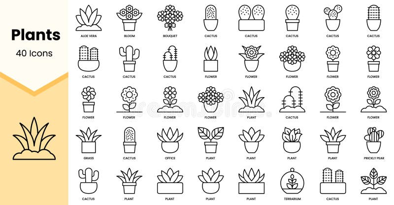 Set of Plants Icons. Simple Line Art Style Icons Pack Stock Vector ...