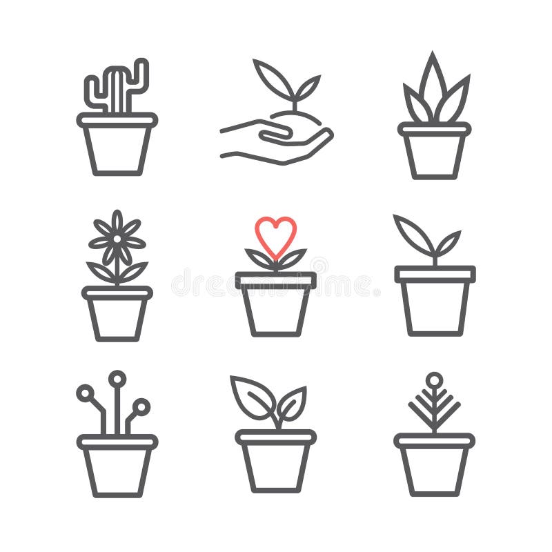 Set of Plants in a Pot. Line Icons. Vector Signs for Web Graphics ...