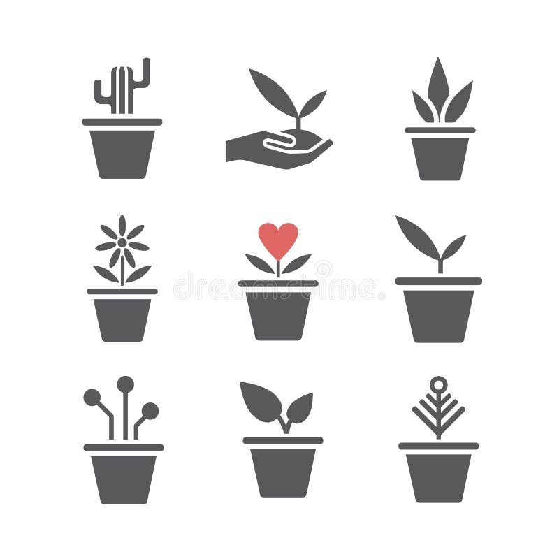 Set of Plants in a Pot. Vector Signs for Web Graphics. Stock Vector ...