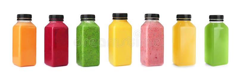 Set with Plastic Bottles of Different Juices Stock Image - Image of ...