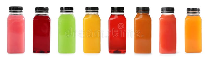 Set with Plastic Bottles of Different Juices Stock Image - Image of ...