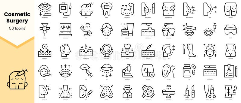 Set of Plastic and Cosmetic Surgery Icons. Simple Line Art Style Icons ...
