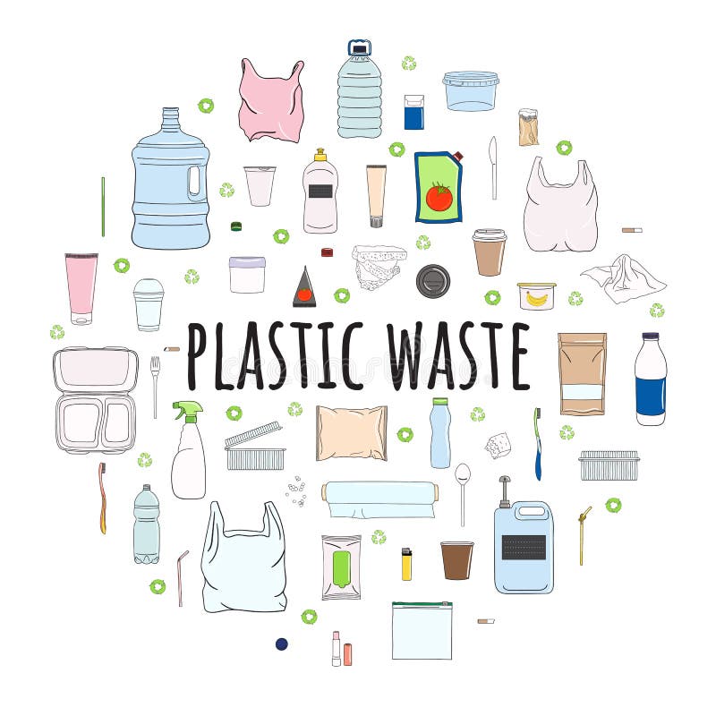 Set of Plastic Garbage in Circle. Sorting Garbage Stock Vector ...