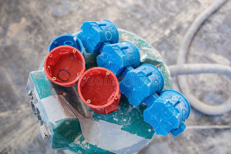 Set of Plastic Inserts for Sockets Red and Blue Stock Photo - Image of ...